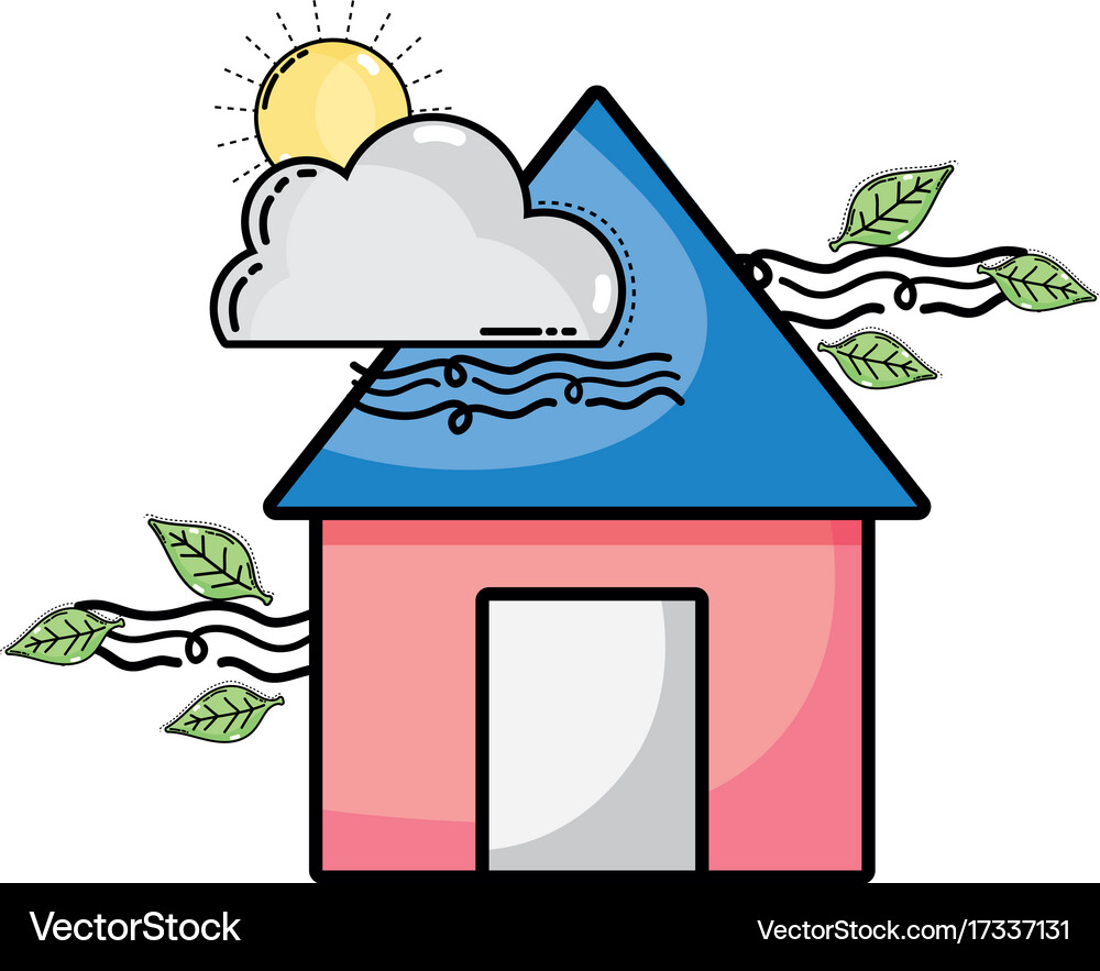 House with cloud and sun natural weather Vector Image