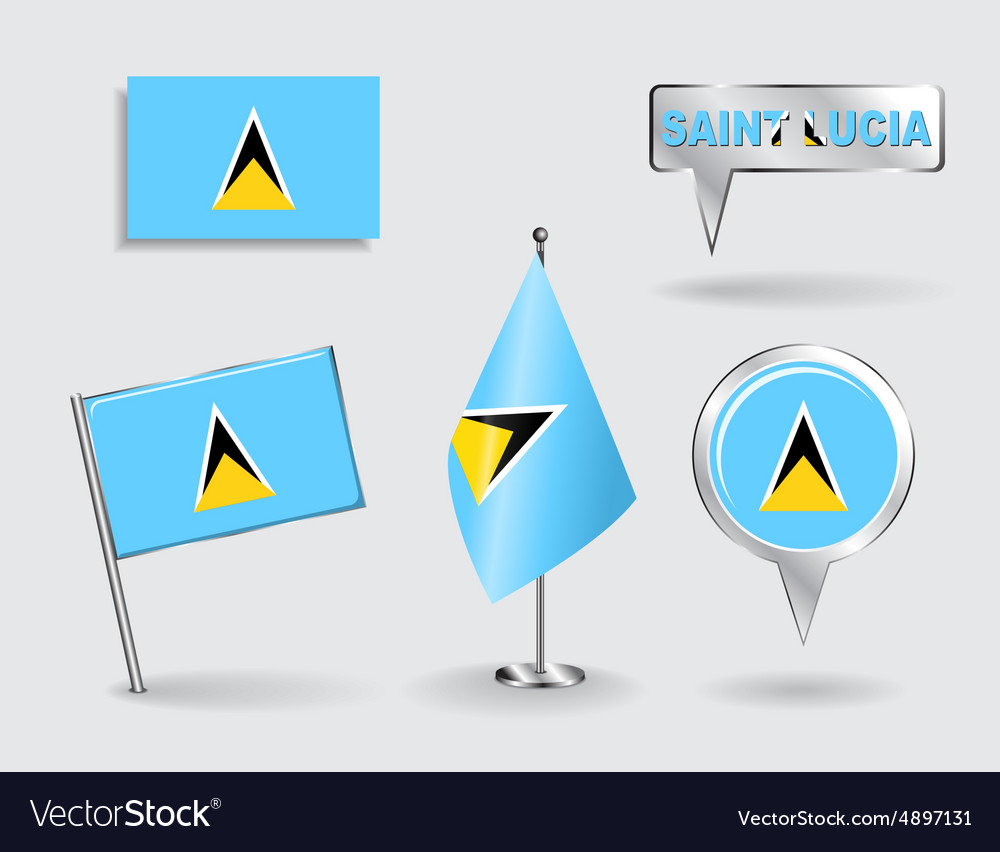 Set of saint lucia pin icon and map pointer flags Vector Image