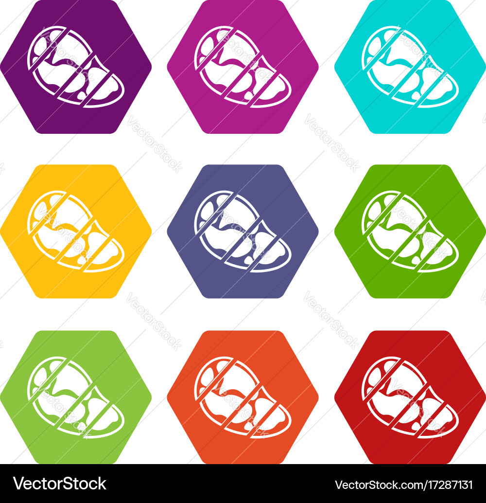 Steak icon set color hexahedron Royalty Free Vector Image
