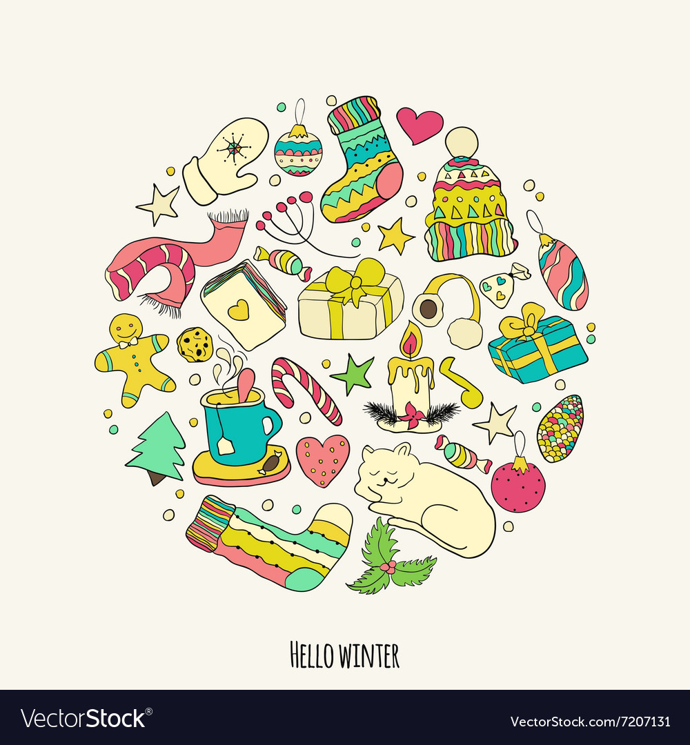 Winter doodle collection Royalty Free Vector Image