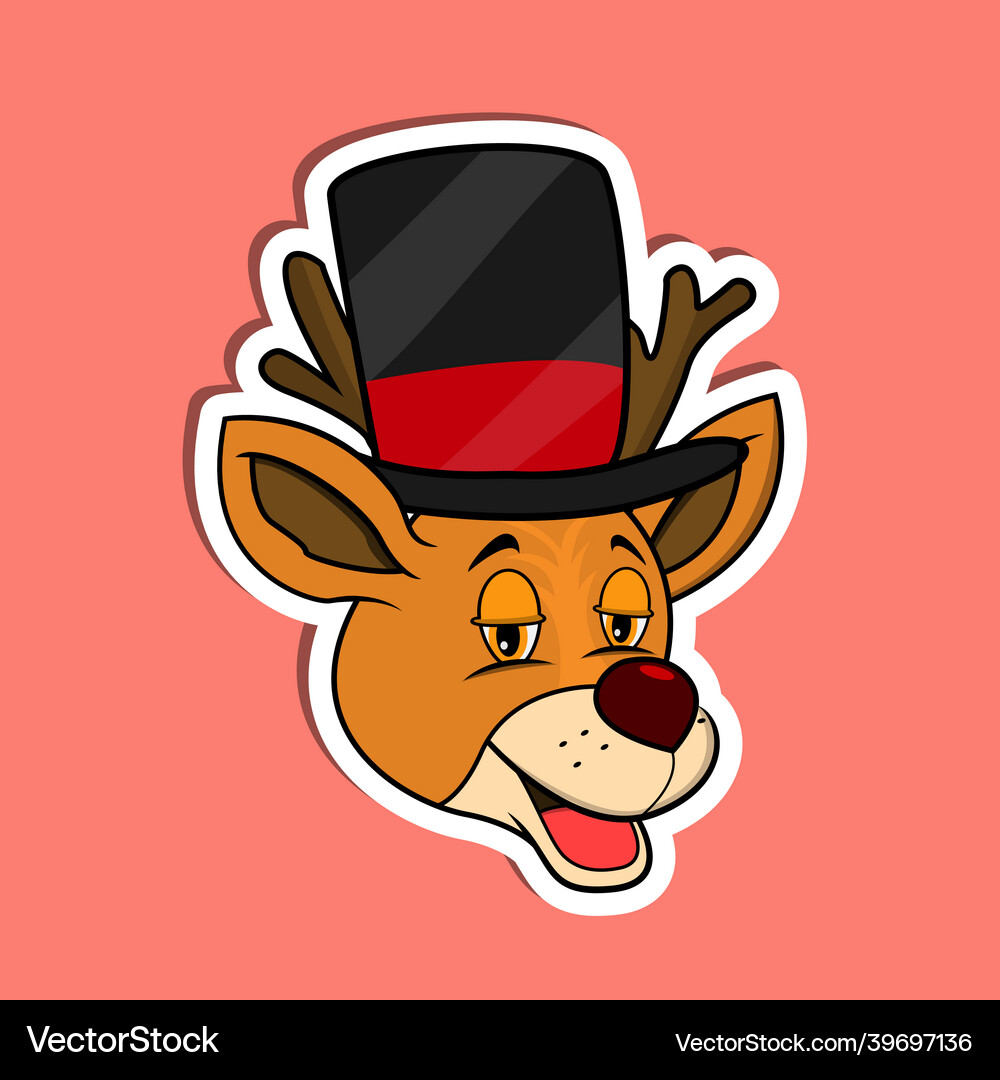 Animal face sticker with deer wearing circus hat Vector Image