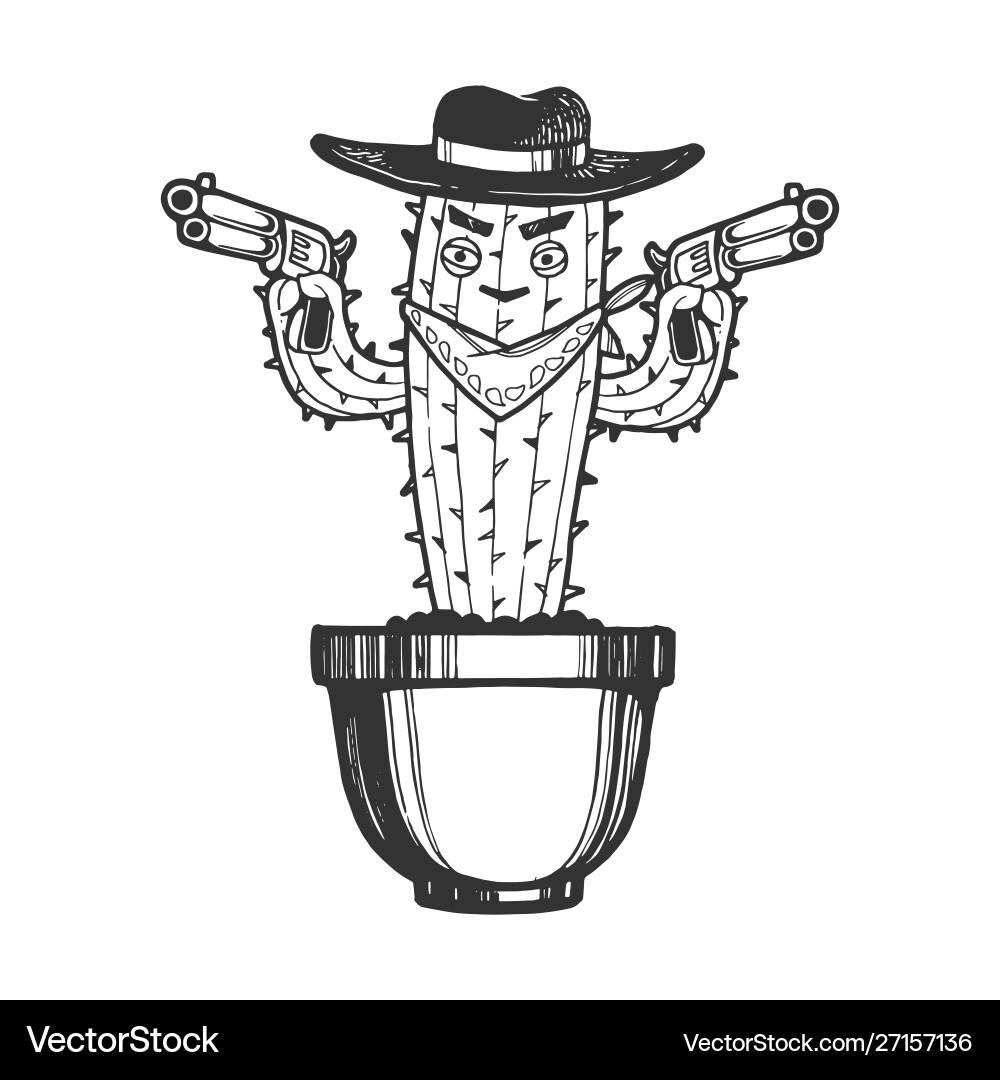 Cactus gangster bandit sketch engraving Royalty Free Vector