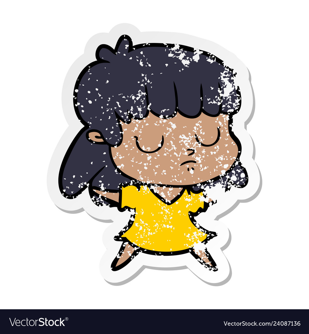 Distressed sticker of a cartoon indifferent woman Vector Image