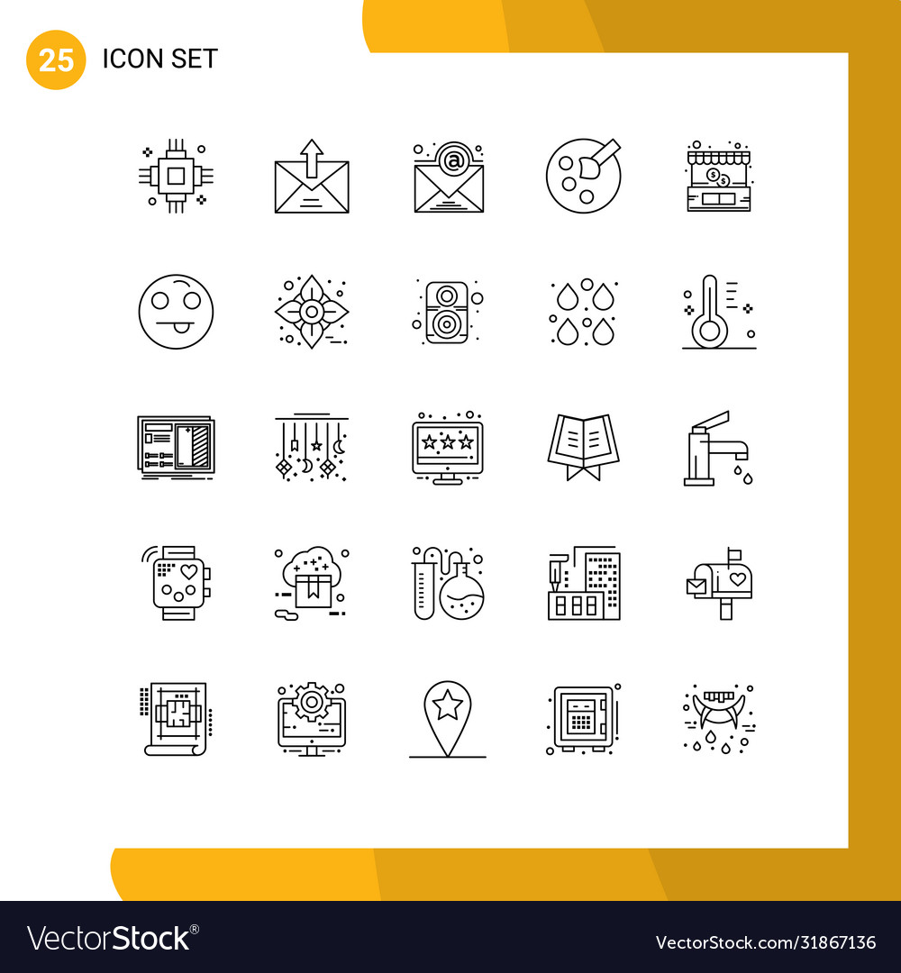 Mobile Interface Line Set 25 Pictograms Royalty Free Vector