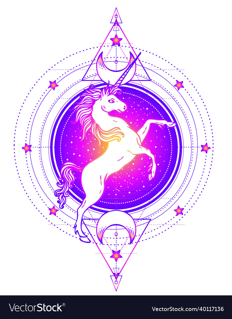 Rainbow unicorn over sacred geometry design Vector Image Rainbow unicorn over sacred geometry design Vector Image