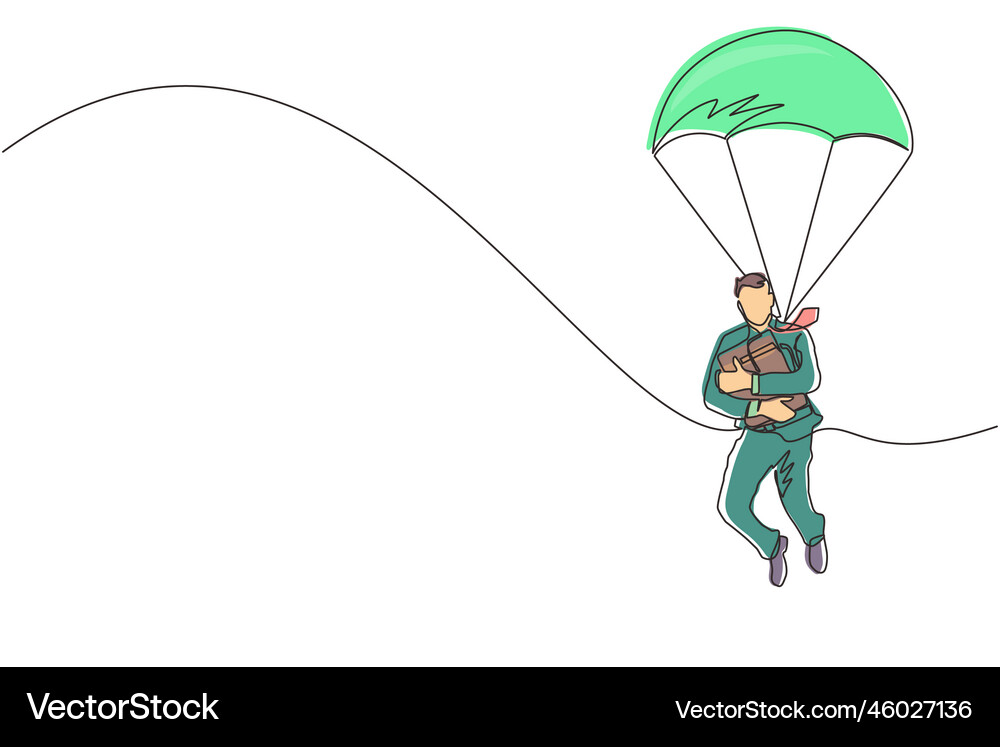 Single one line drawing businessman holding Vector Image