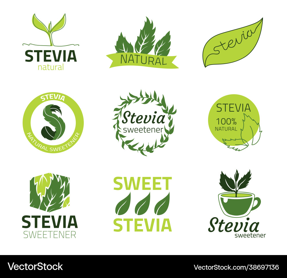 Stevia logo sweet sugar free extract labels Vector Image