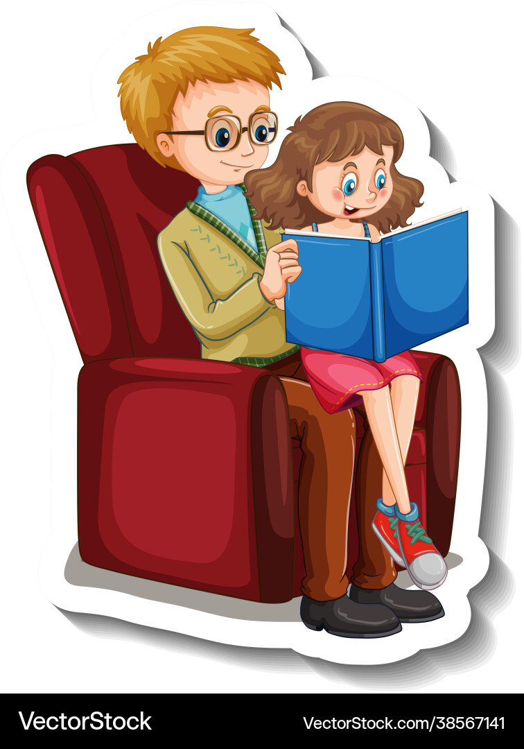 A sticker template with father and his daughter Vector Image