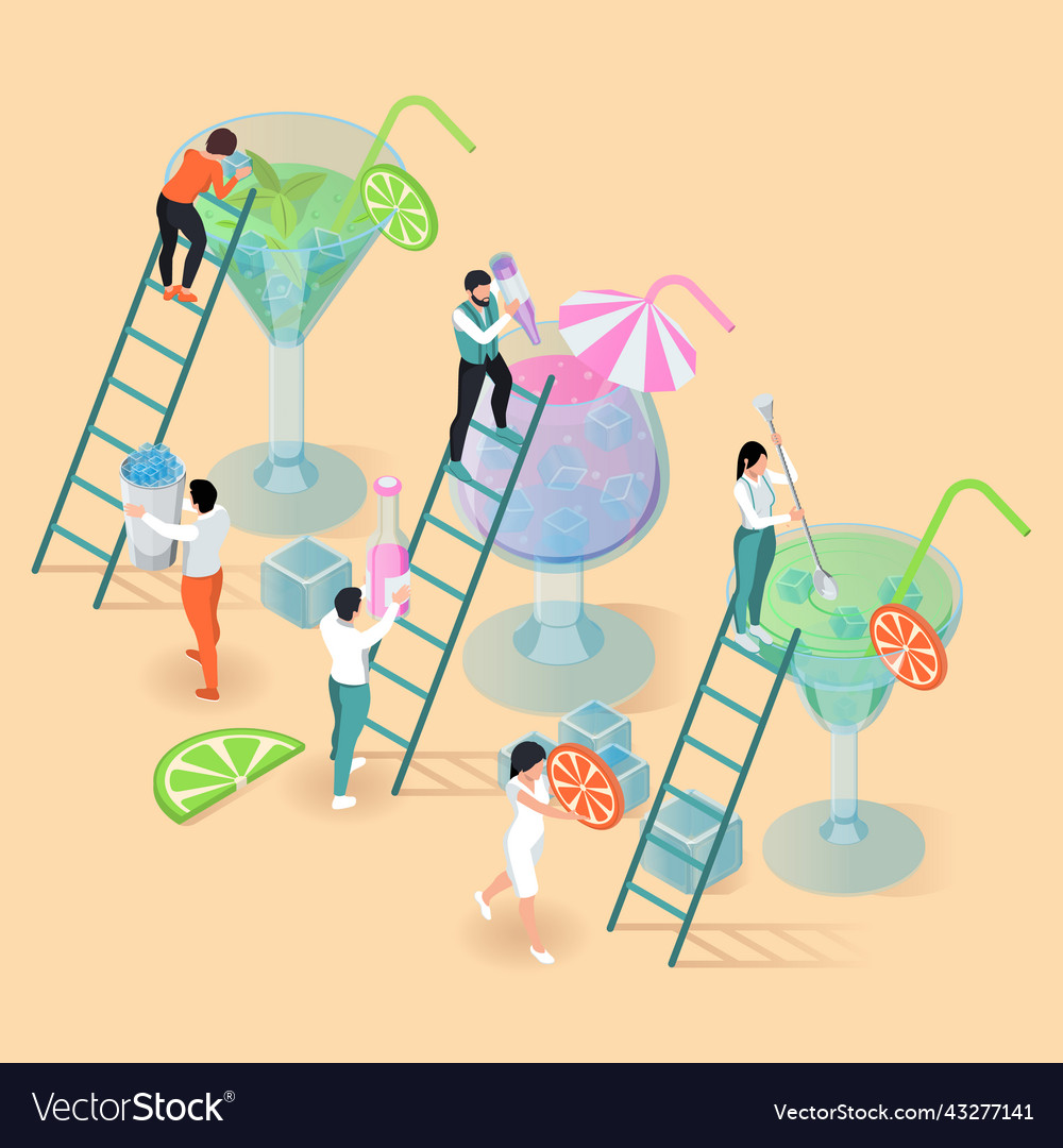 Bartender isometric background Royalty Free Vector Image