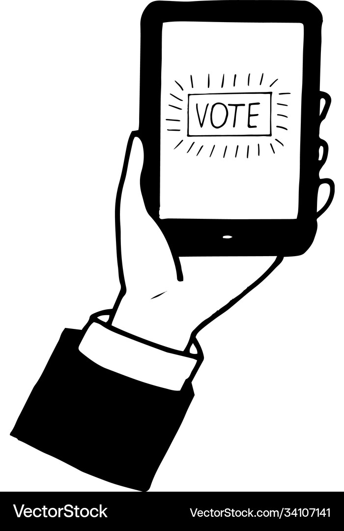 Hand holds phone on screen vote online Royalty Free Vector