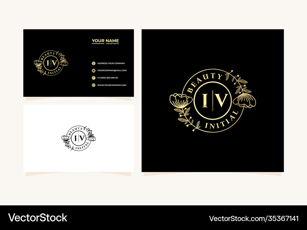 Initial iv letters hand drawn feminine and floral Vector Image