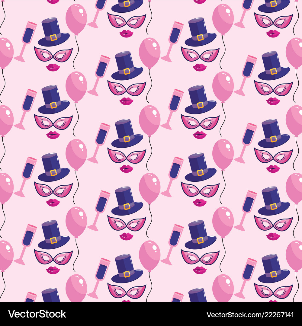 Mask with hat and balloon decoration background Vector Image