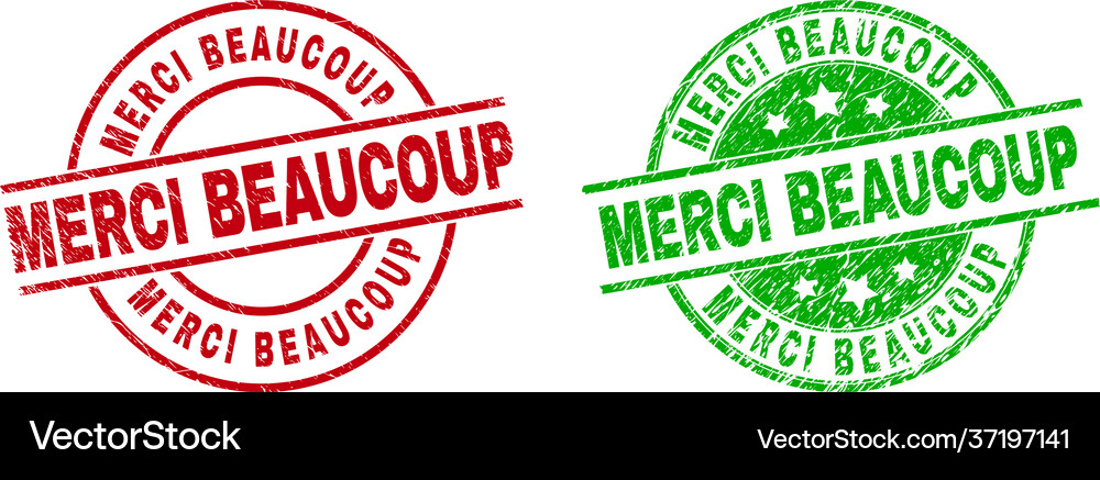 Merci beaucoup round stamps with corroded surface Vector Image