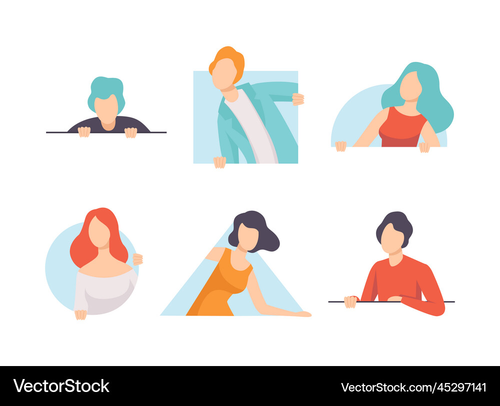 People character looking out of different shaped Vector Image