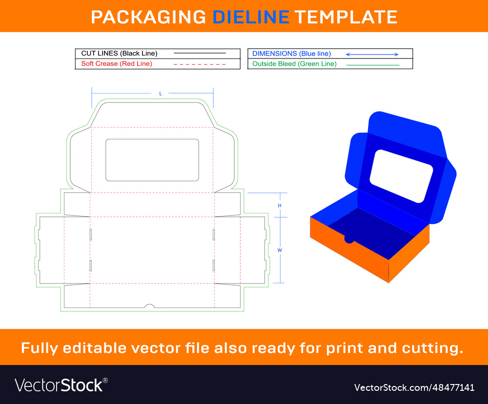 Rectangle box gift dieline template Royalty Free Vector