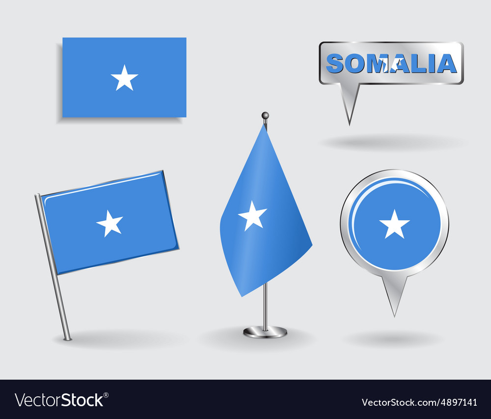 Set of somalian pin icon and map pointer flags Vector Image