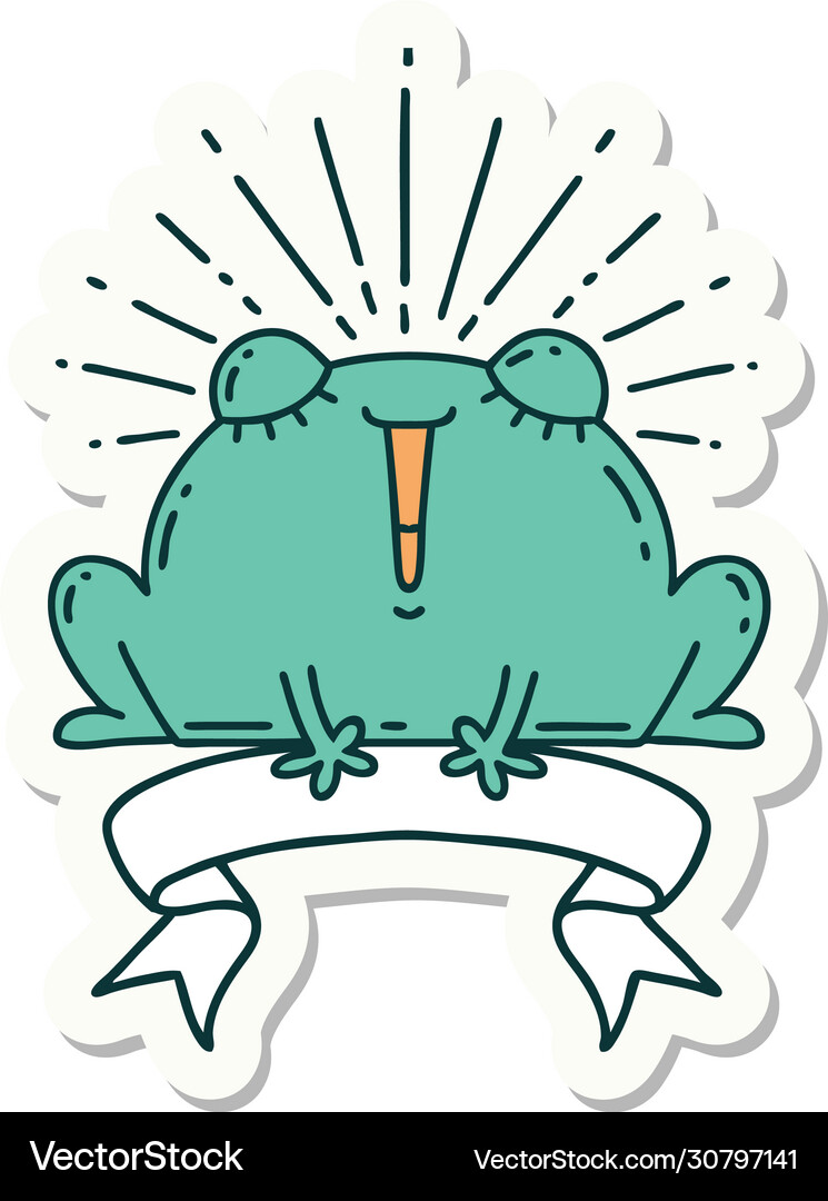Sticker tattoo style happy frog Royalty Free Vector Image