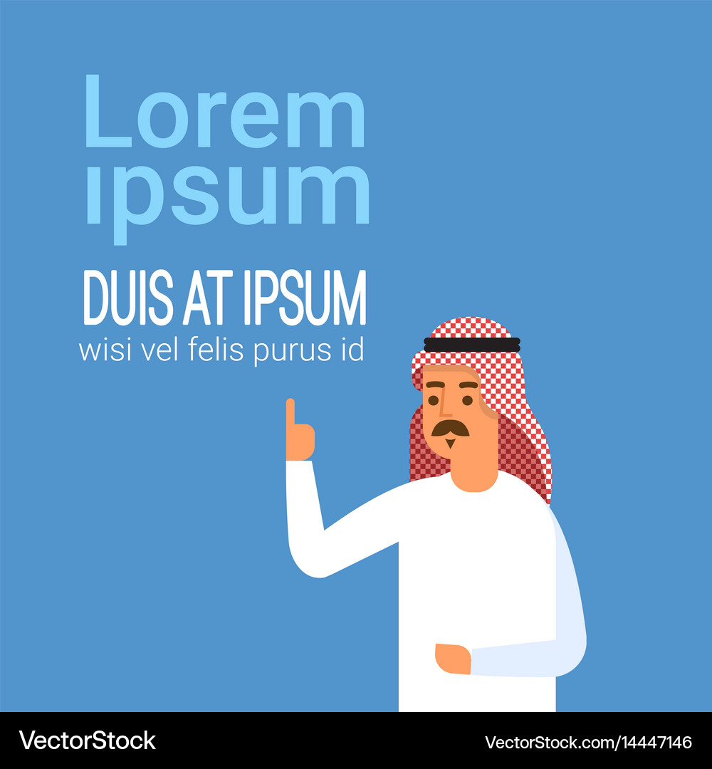 Arab man point finger up to copy space islam Vector Image