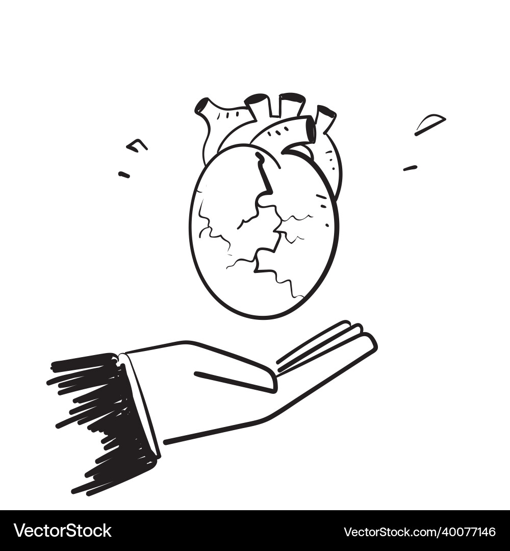 Hand drawn doodle save heart organ isolated Vector Image
