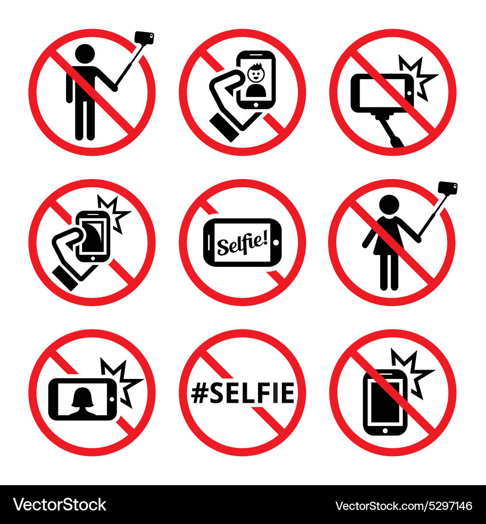 No selfies no selfie sticks signs Royalty Free Vector Image