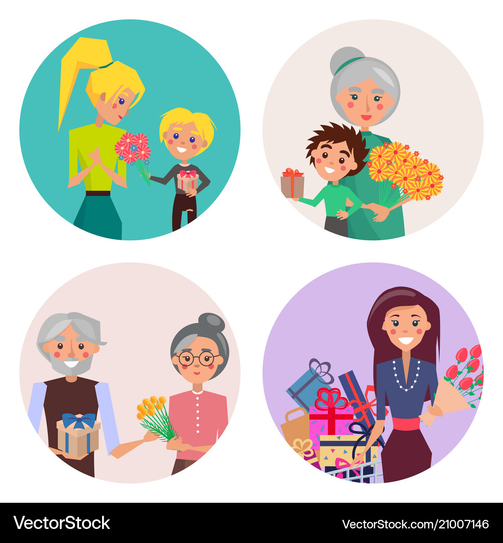 People exchange presents on holiday collection Vector Image