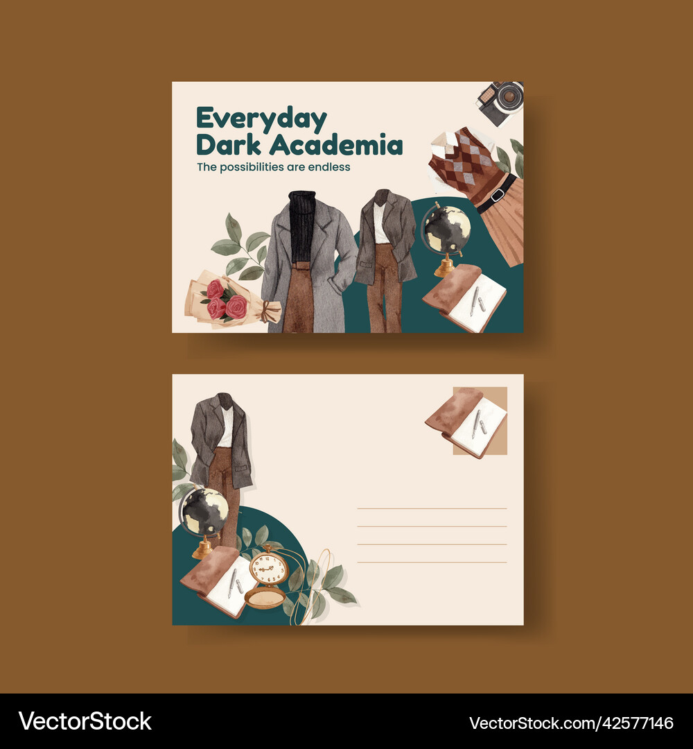 Postcard template with dark academia outfit Vector Image