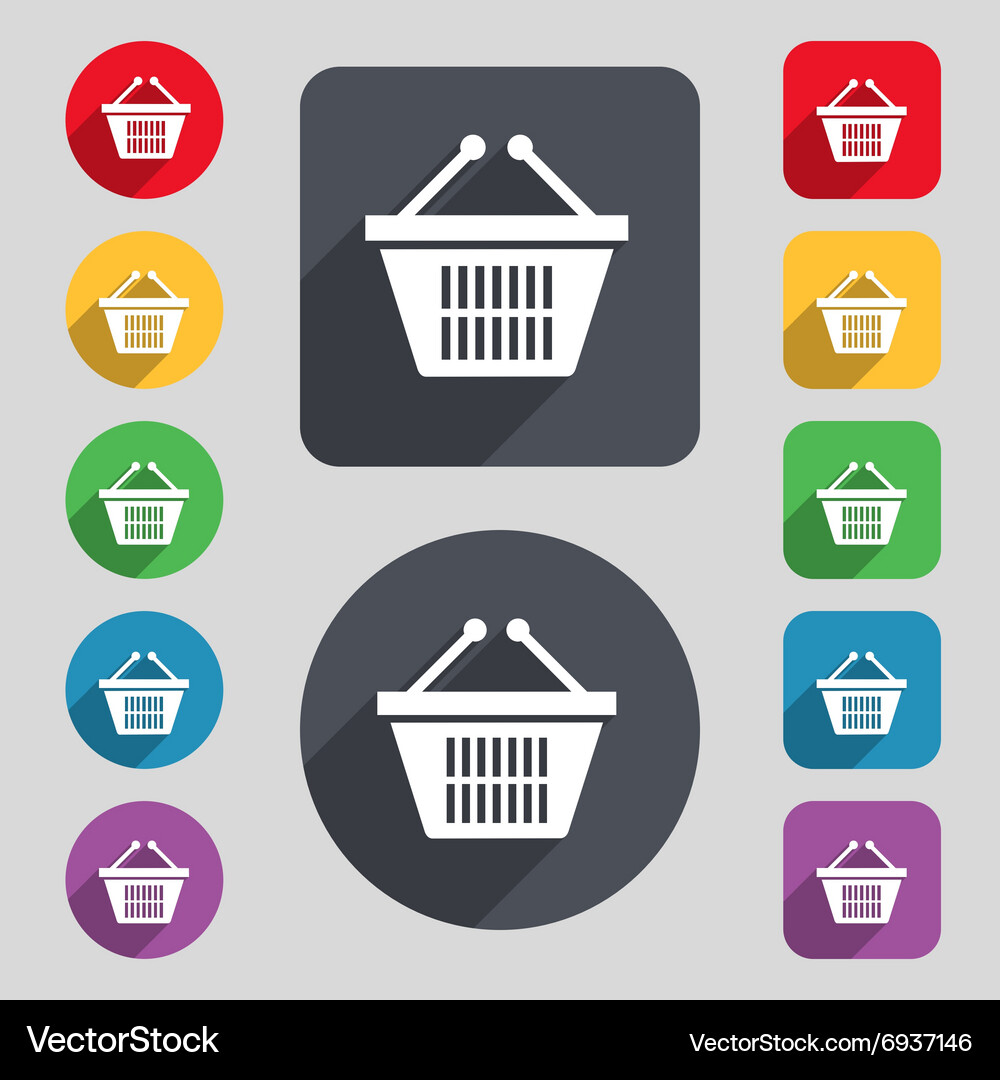 Shopping basket icon sign a set 12 colored Vector Image