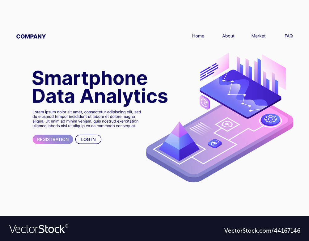 Smartphone data analytics data analyse landing Vector Image