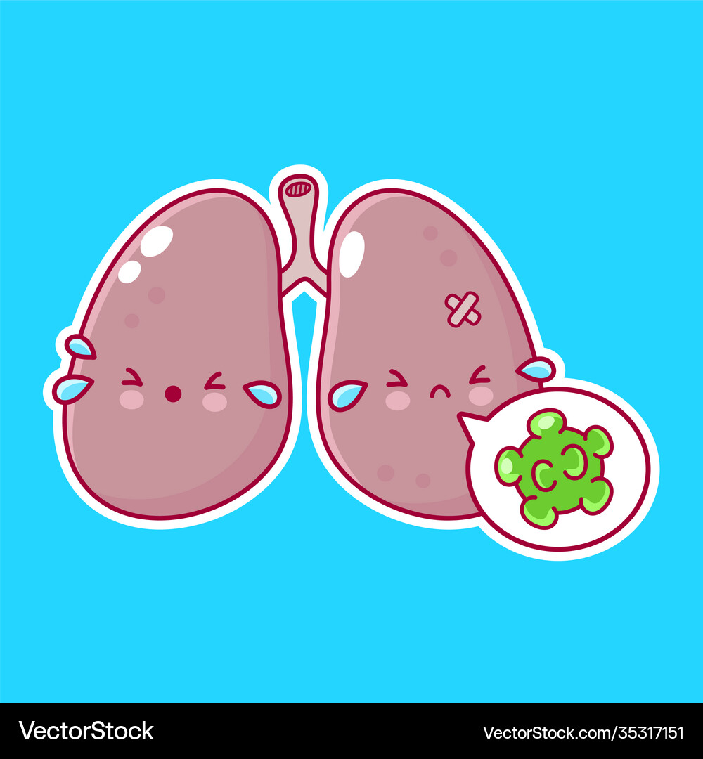 Cute funny human lungs organ character Royalty Free Vector