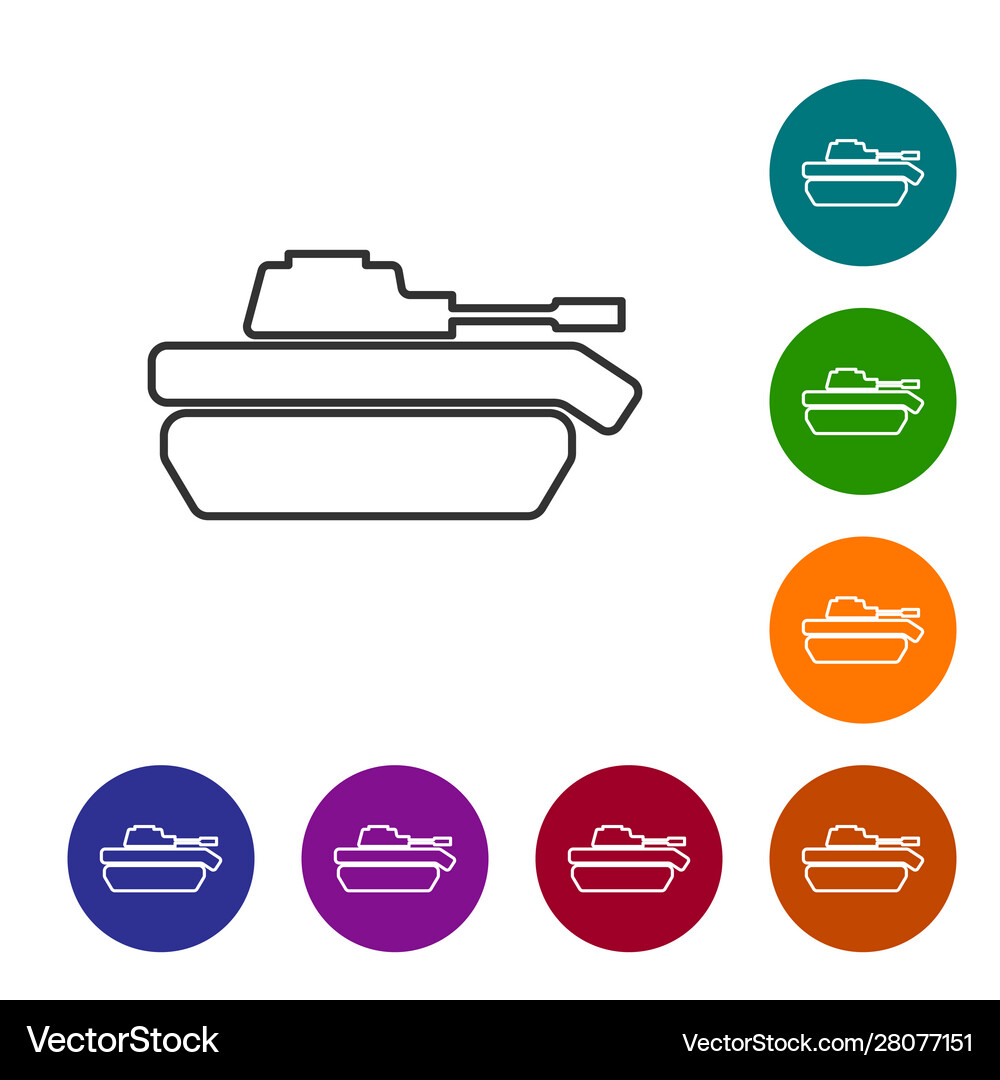 Grey line military tank icon isolated on white Vector Image