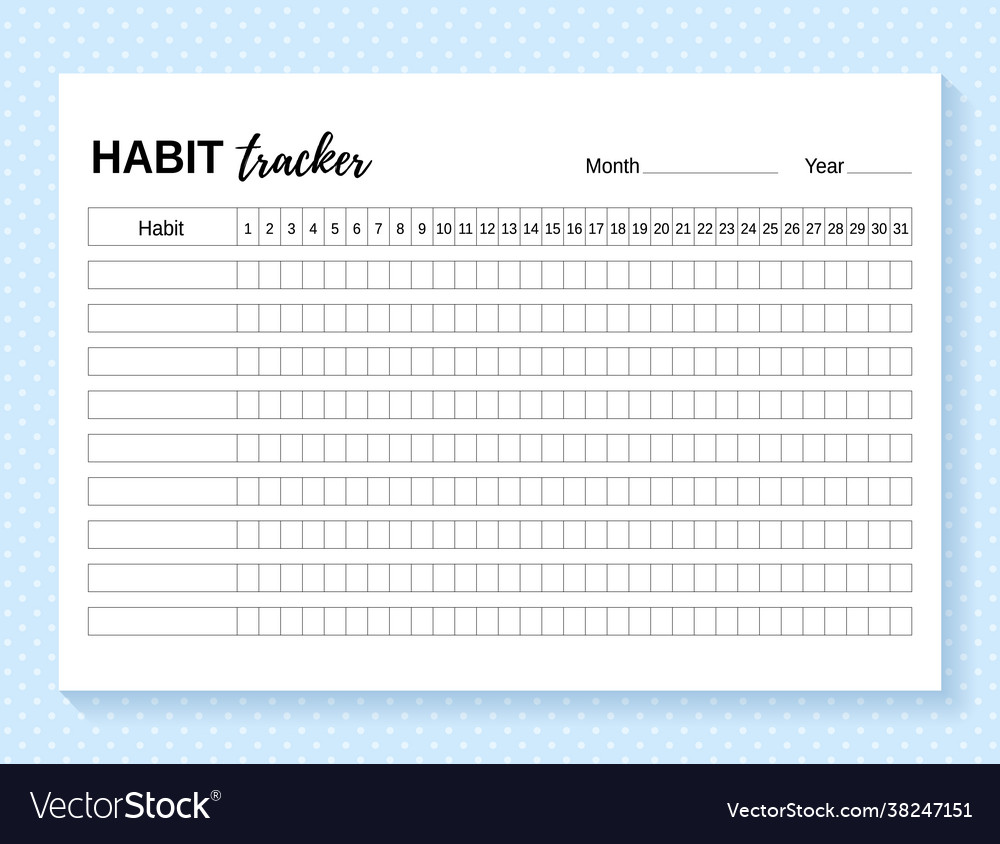 Habit tracker template layout diary Royalty Free Vector