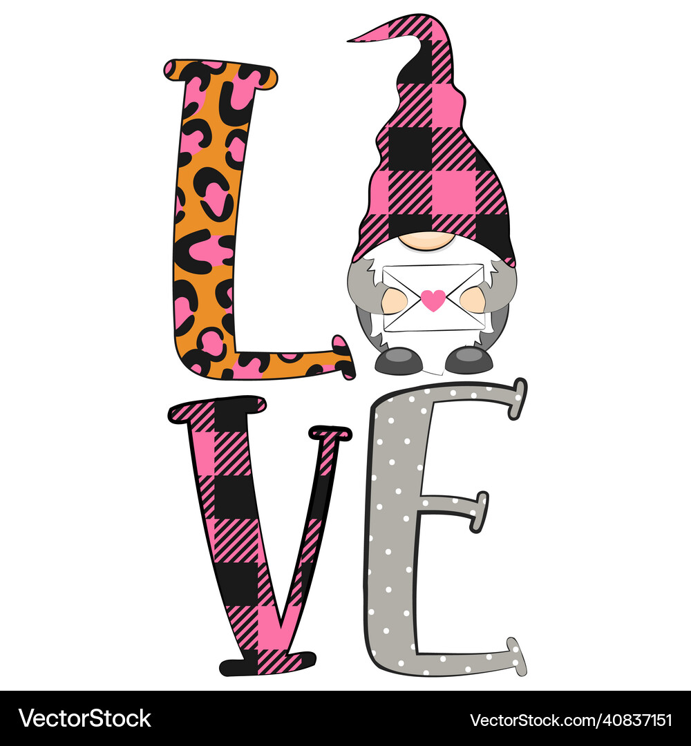 Love letters with valentines day gnome Royalty Free Vector