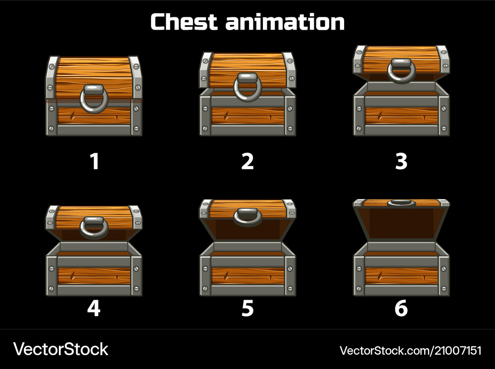 Wooden Chest Animation - Open & Close Vector Image