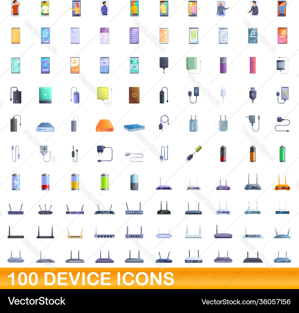 100 device icons set cartoon style Royalty Free Vector Image