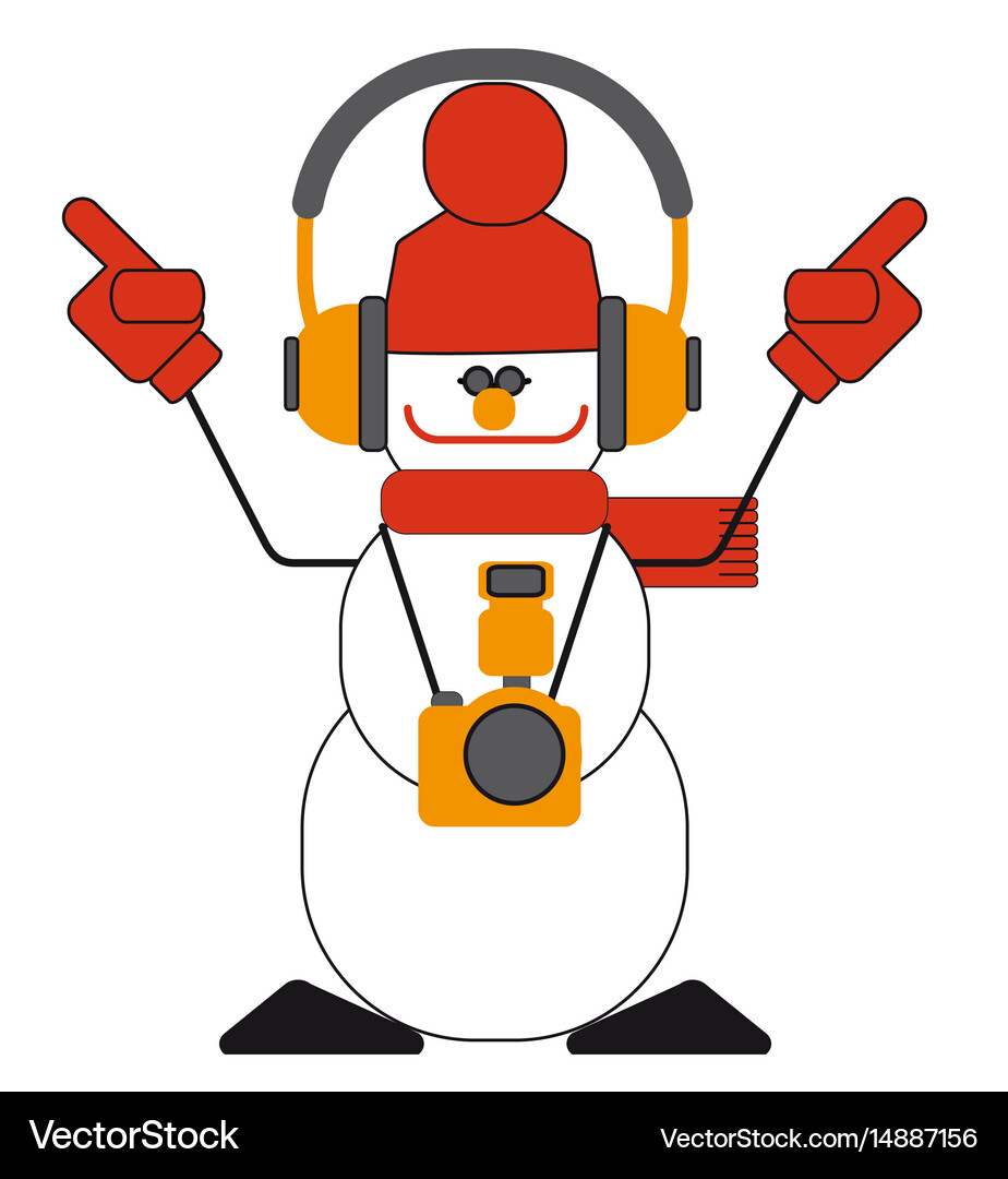 Dancing snowman with headphones and a camera Vector Image