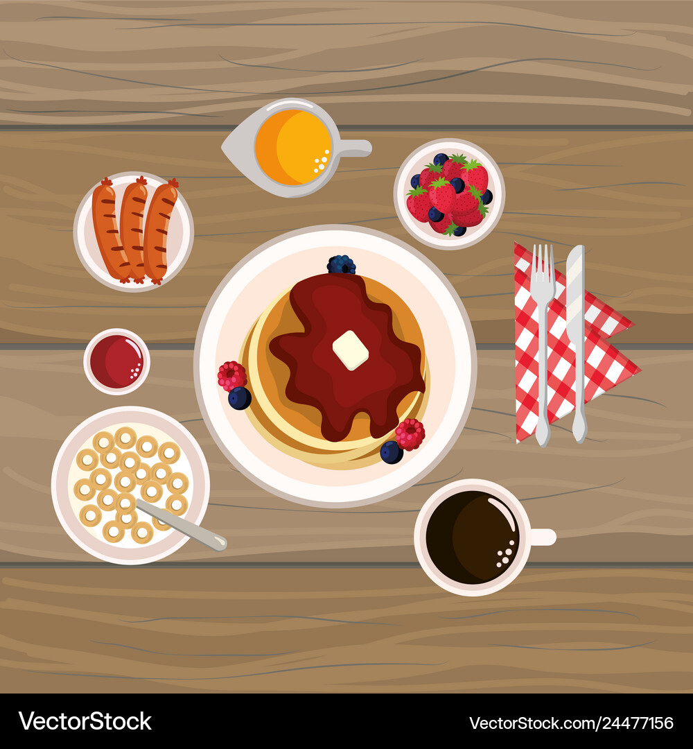 Delicious tasty breakfast cartoon Royalty Free Vector Image