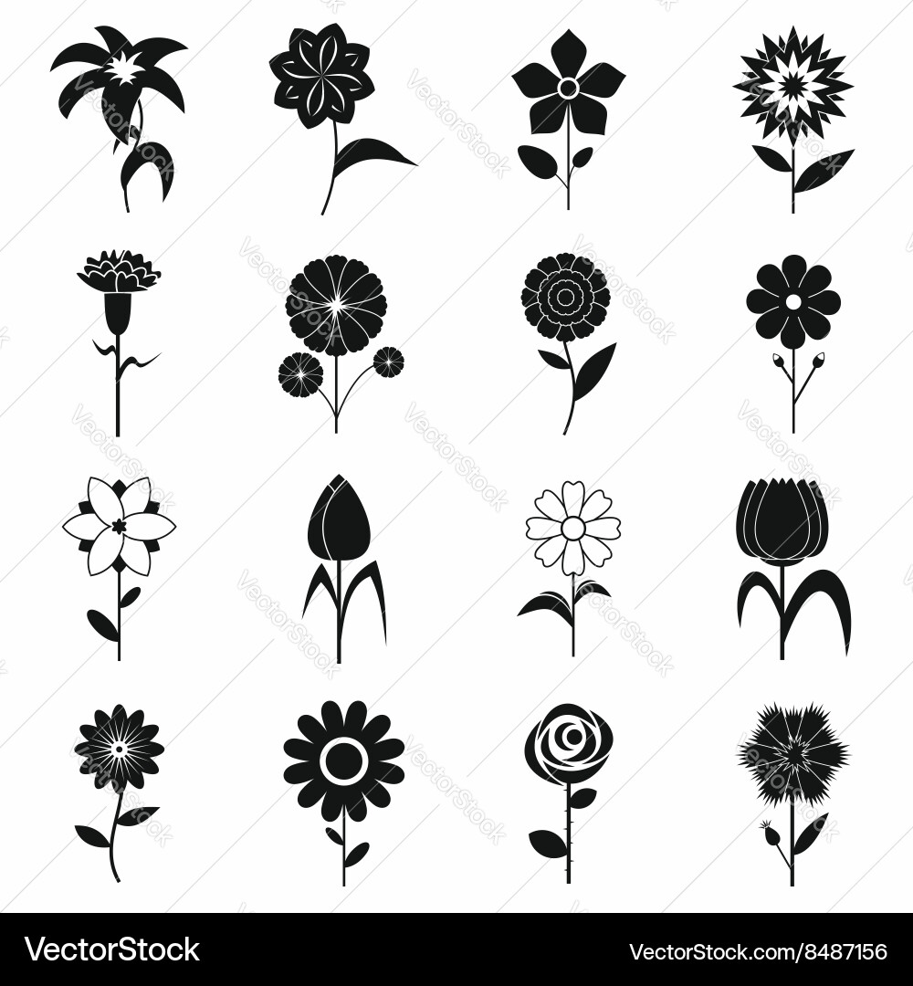 Flower icons set black simple style Royalty Free Vector