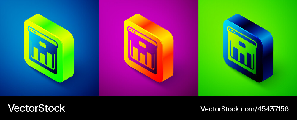 Isometric browser with stocks market growth graphs