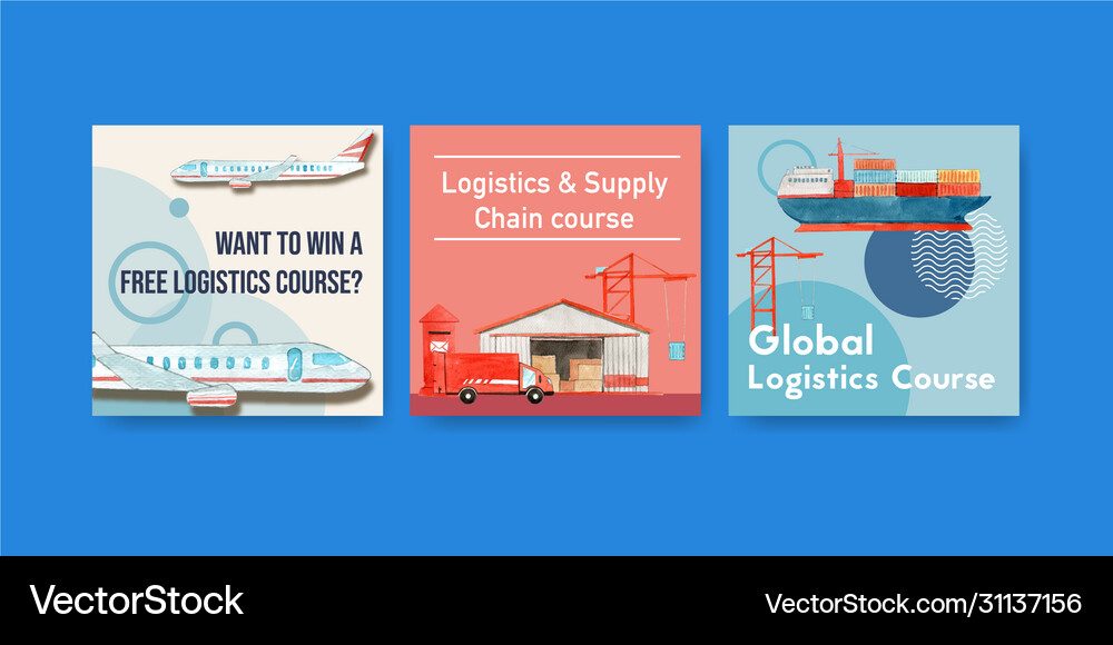 Logistics ads design with truck warehouse Vector Image