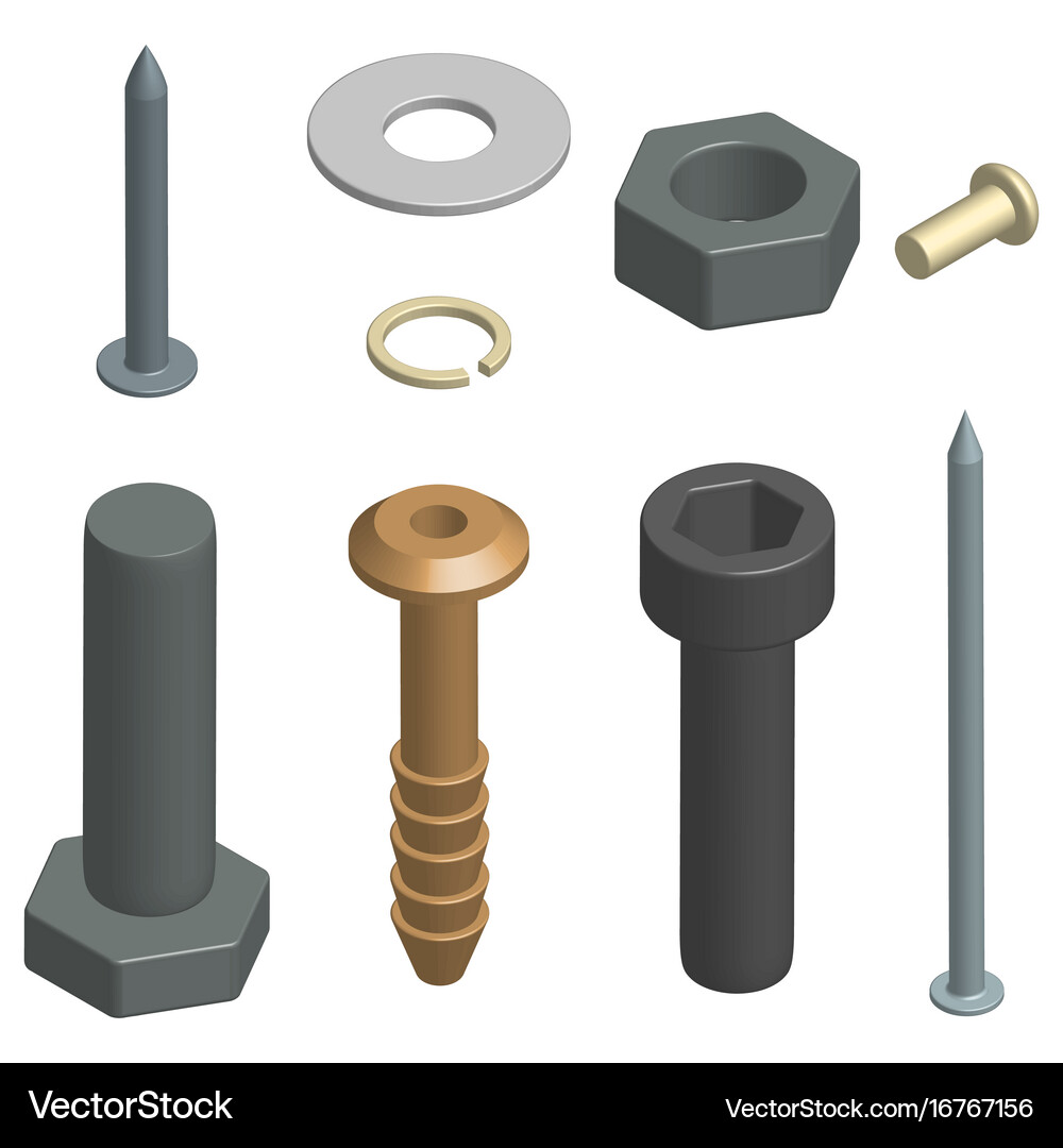 Set of fasteners in 3d Royalty Free Vector Image