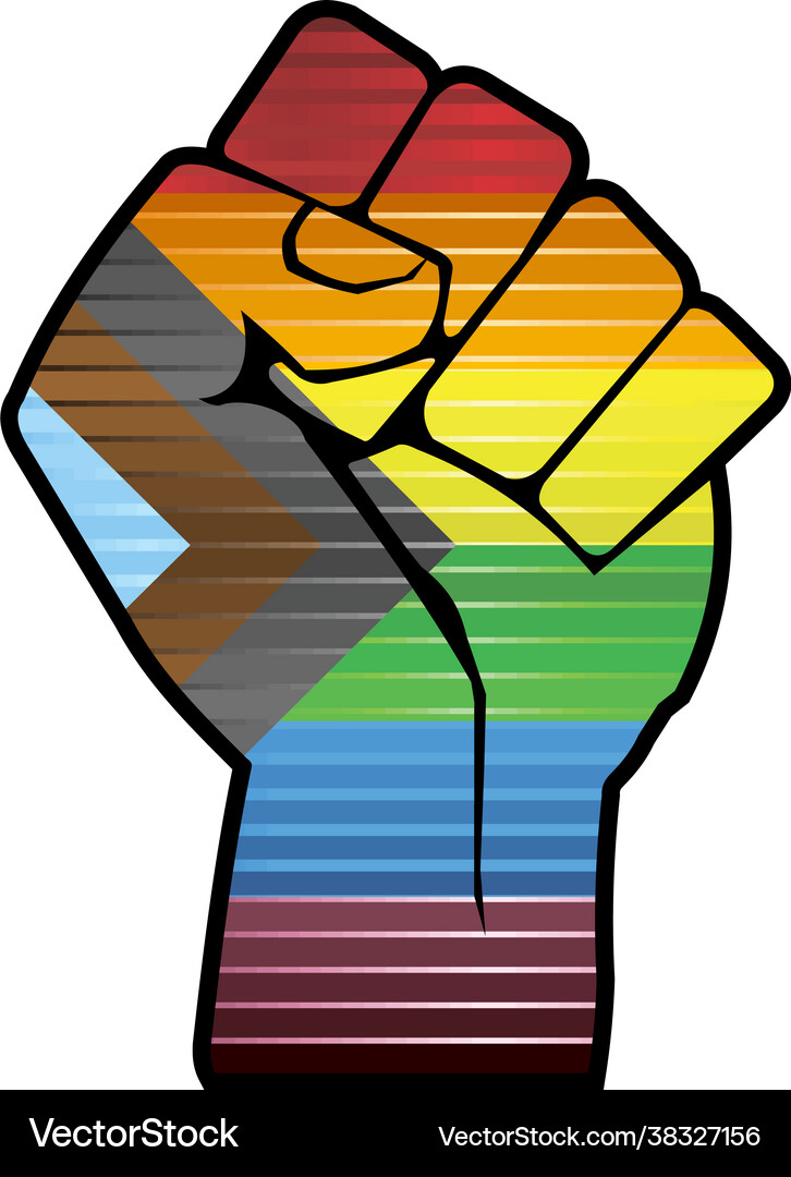 Shiny protest fist on a rebooted pride flag Vector Image