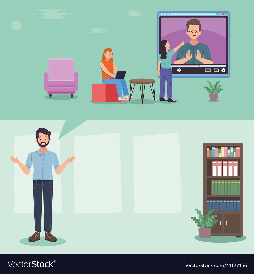 Teacher thinking in elearning Royalty Free Vector Image