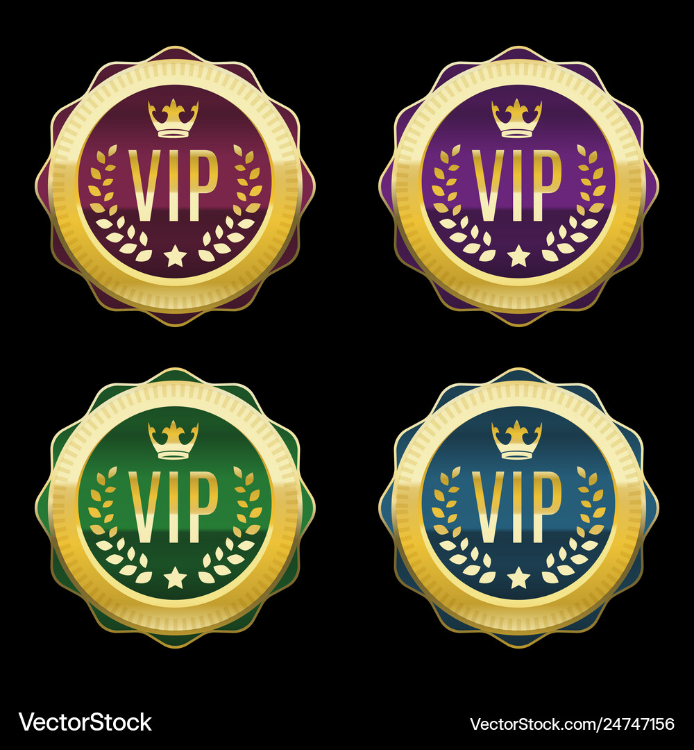 Vip golden labels set premium medals different Vector Image