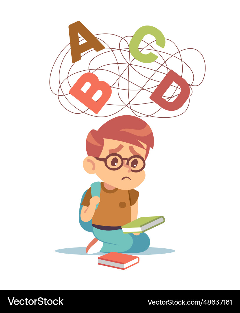 Concept of dyslexia young boy has learning Vector Image