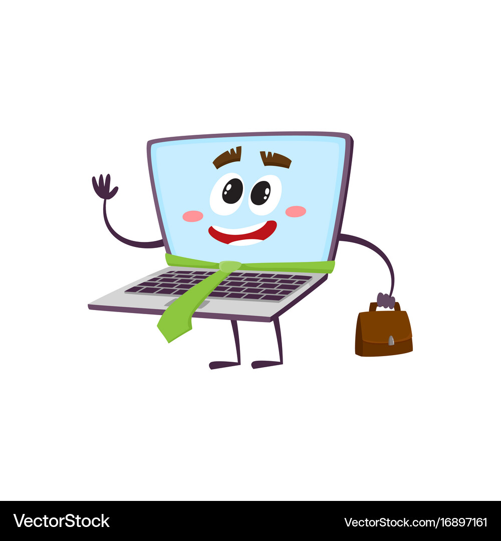 Flat funny laptop character businessman Royalty Free Vector