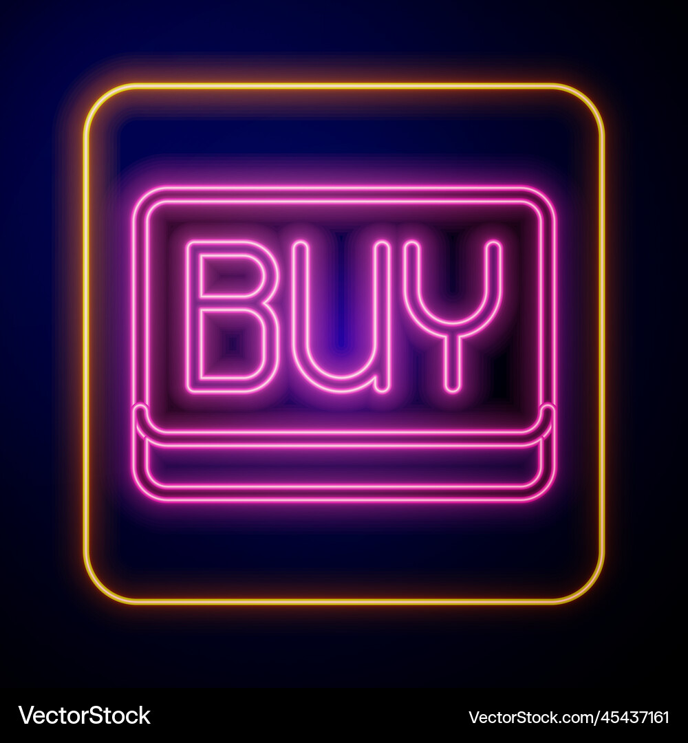 Glowing neon buy button icon isolated on black Vector Image