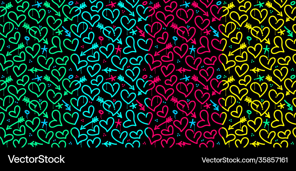 Graffiti style neon colorful hearts seamless Vector Image
