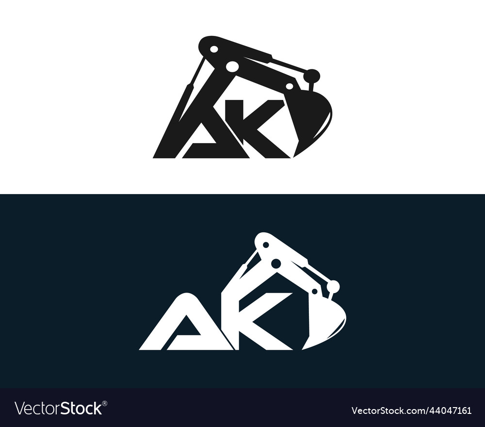 Initial letter ak excavator logo design concept Vector Image Initial letter ak excavator logo design concept Vector Image