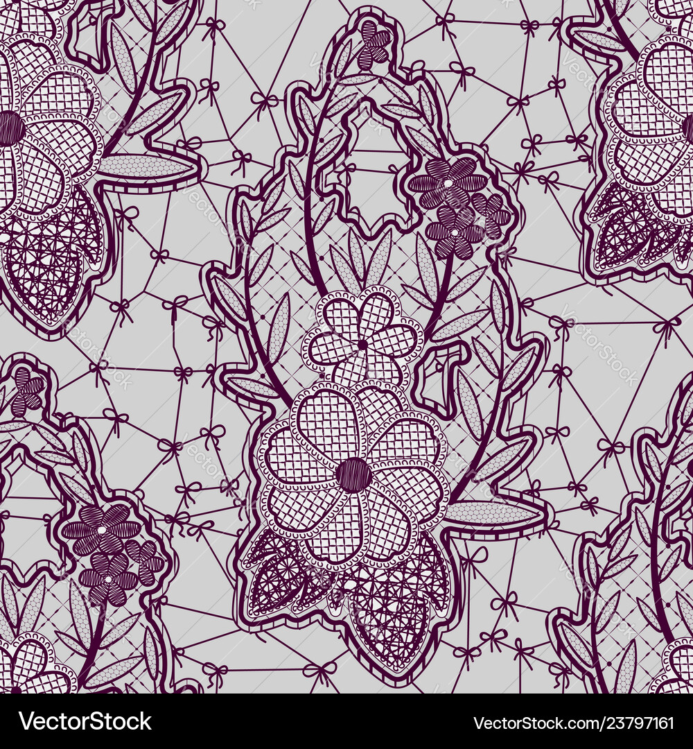 Lace lilac seamless pattern with flowers on a gray