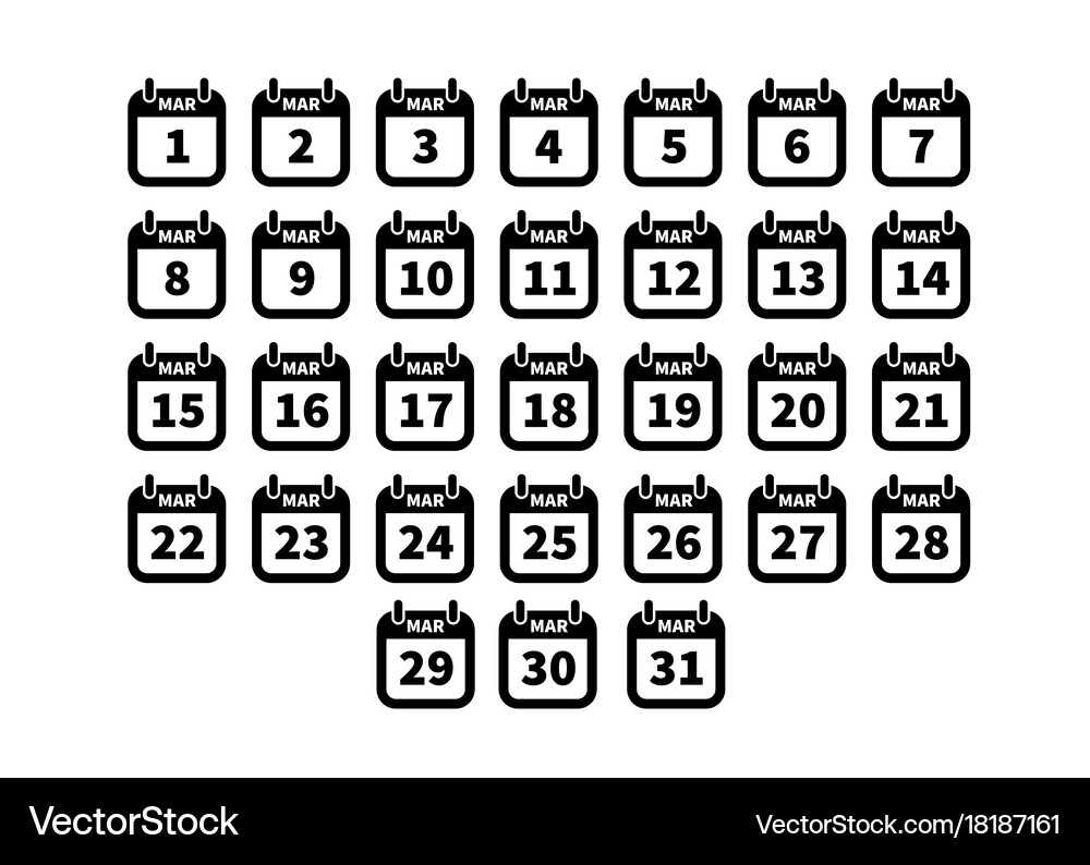 Minimalist Black Calendar Icons Royalty Free Vector Image